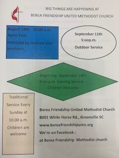 Upcoming Events at Berea Friendship UMC - South Carolina UMC