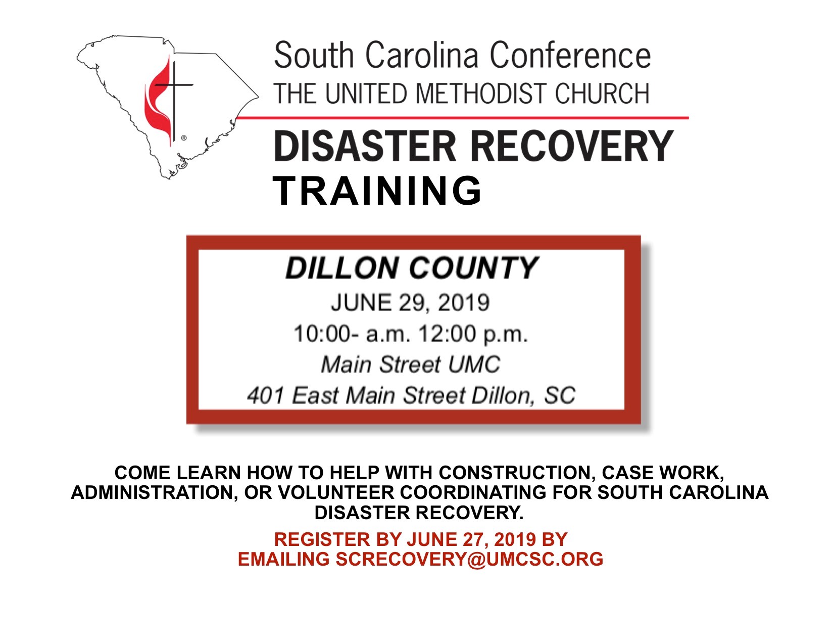 Disaster Recovery training set for June 29 - South Carolina UMC